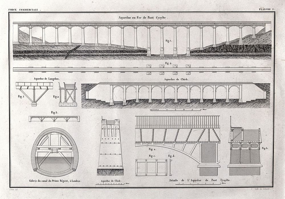 Elevations and details iron aqueduct | Free Photo Illustration - rawpixel