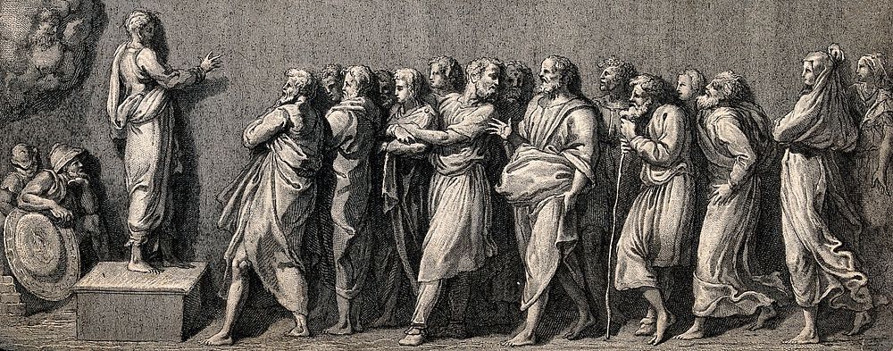 man preaching crowd. Engraving Raphael. | Free Photo Illustration ...
