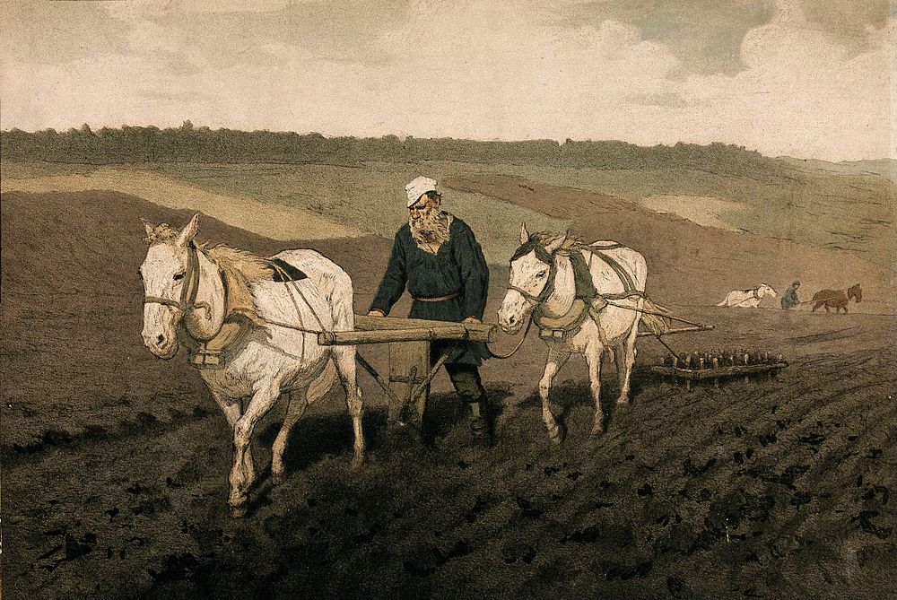 Russian peasant ploughing his field | Free Photo Illustration - rawpixel
