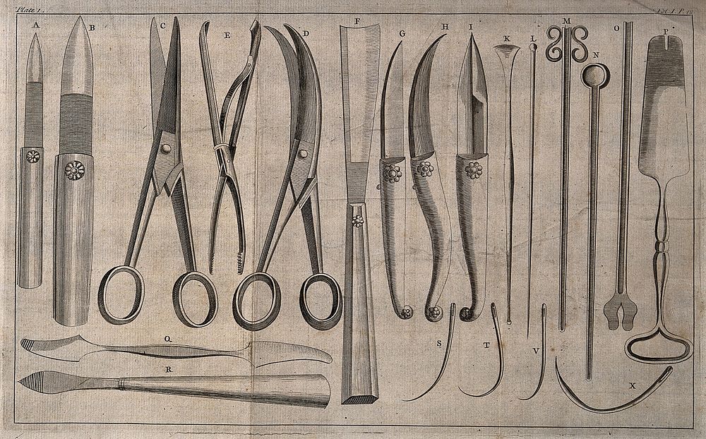 Surgical instruments. Engraving with etching. | Free Photo Illustration ...