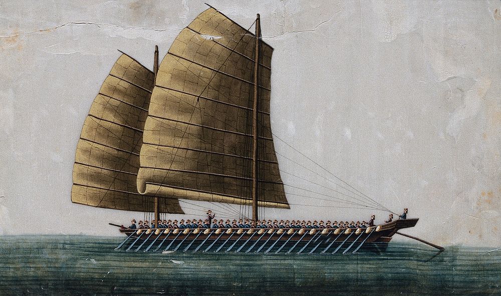 Chinese boat. Painting Chinese artist | Free Photo Illustration - rawpixel