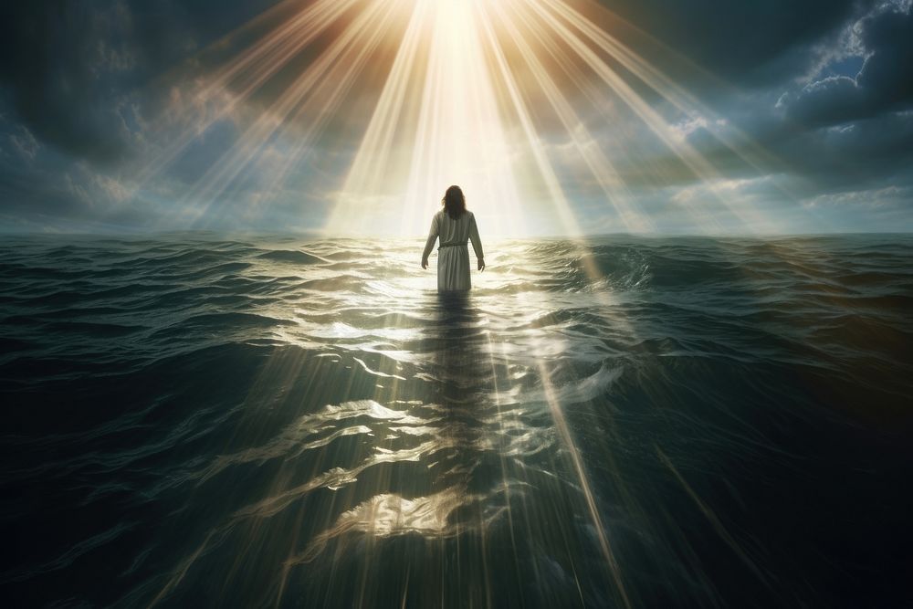 Photo jesus ocean sunlight swimming | Free Photo - rawpixel