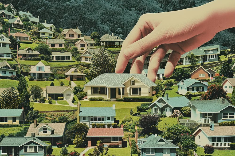 Hand placing suburb house architecture | Premium Photo Illustration ...