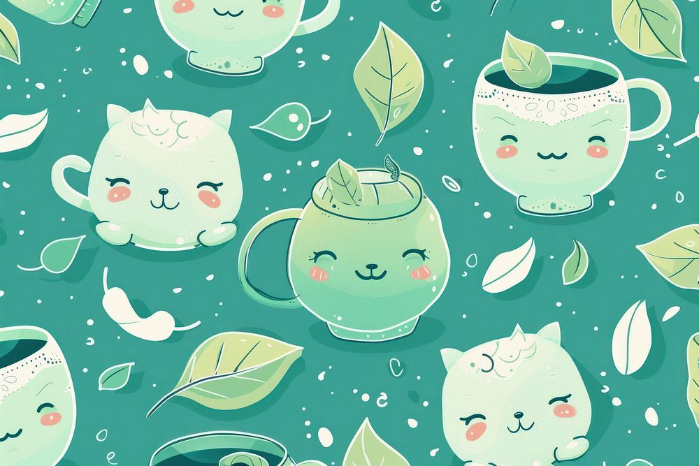 Teal cute wallpaper cartoon pattern | Free Photo Illustration - rawpixel