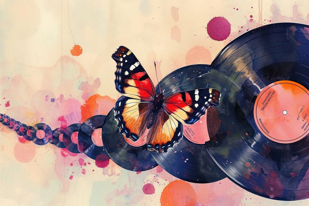 Illustration vintage vinyl records butterfly | Premium Photo ...