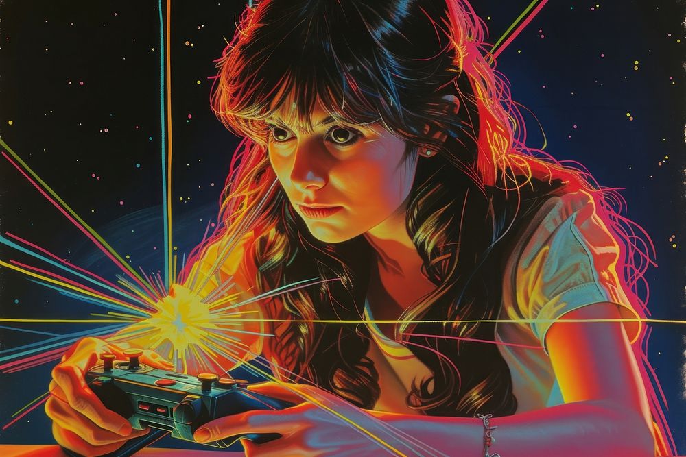 Woman playing video game art | Free Photo Illustration - rawpixel