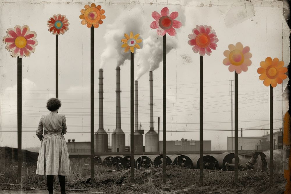 Paper collage factory flower architecture | Premium Photo Illustration ...