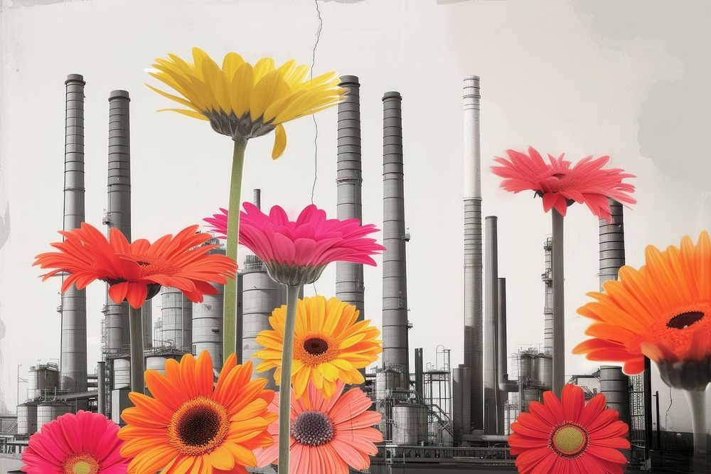 Paper collage factory flower architecture | Free Photo Illustration ...