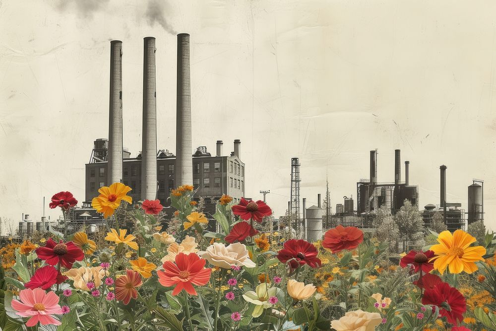 Paper collage factory flower architecture | Free Photo Illustration ...