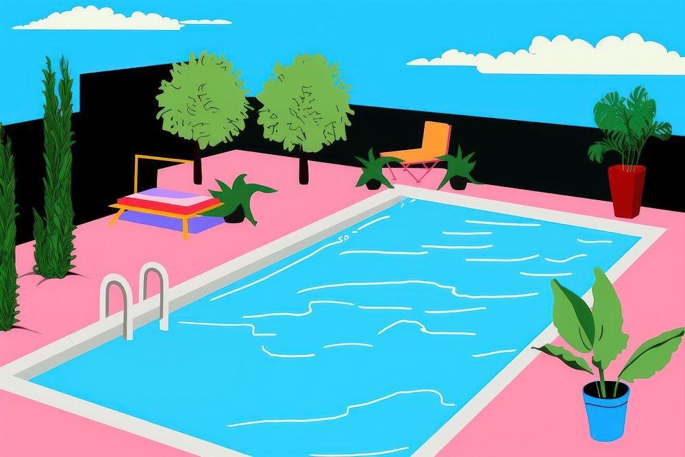 Swimming pool architecture outdoors cartoon. | Free Photo Illustration ...