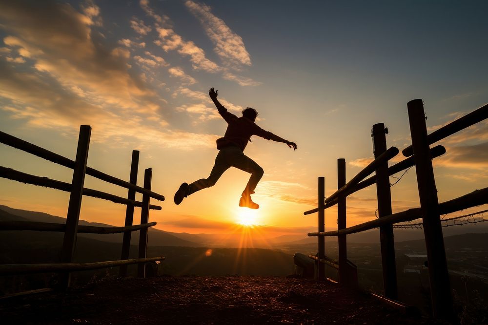 Jumping sun silhouette outdoors. | Premium Photo - rawpixel