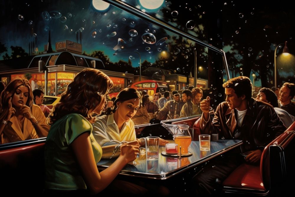 crowded diner nighttime nightlife adult | Premium Photo Illustration ...