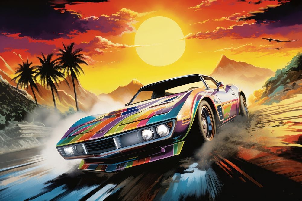 race car landscape vehicle sky | Free Photo Illustration - rawpixel