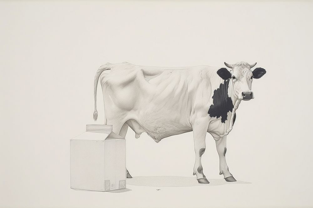 Litograph minimal cow and carton | Free Photo Illustration - rawpixel