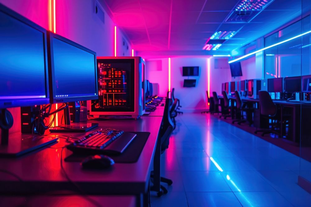 Futuristic computer lab equipment row | Free Photo - rawpixel