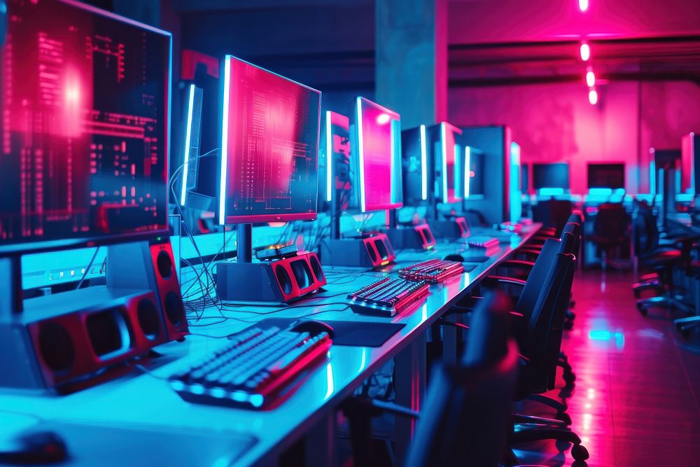 Futuristic computer lab equipment row | Free Photo - rawpixel