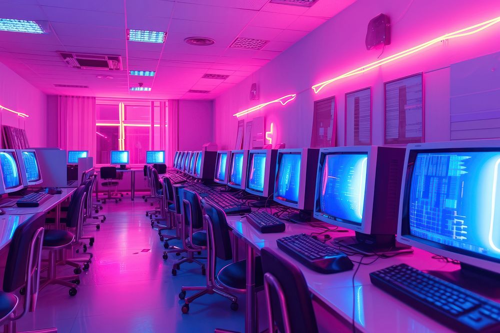 Futuristic computer lab equipment row | Free Photo - rawpixel