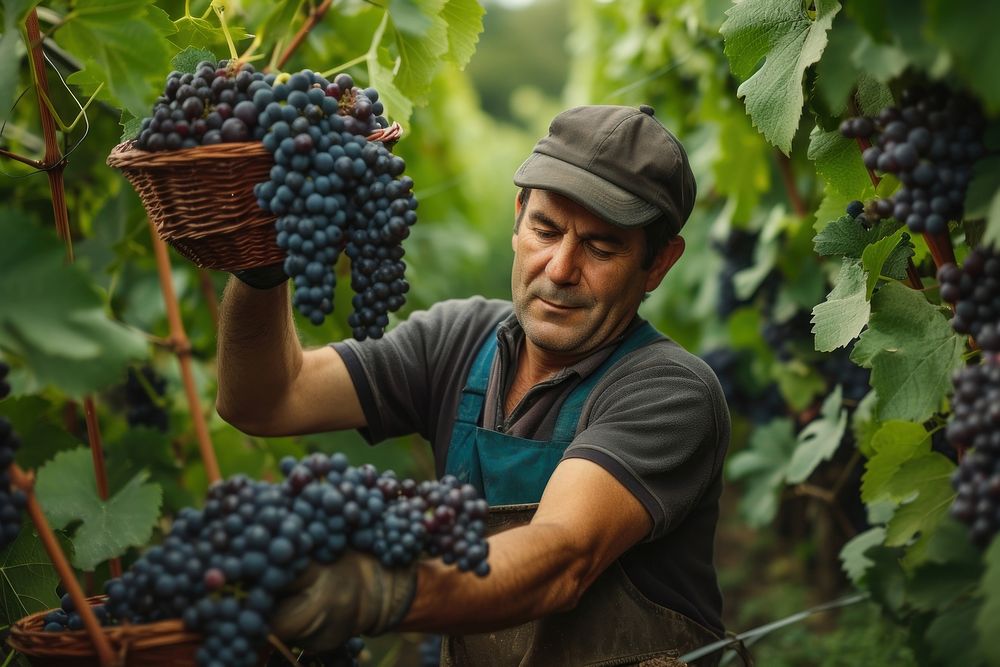 Man harvesting black grapes vineyard | Free Photo - rawpixel