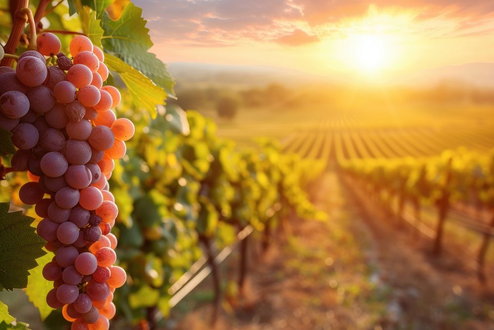 Sunset vineyard ripe grapes rows | Free Photo - rawpixel