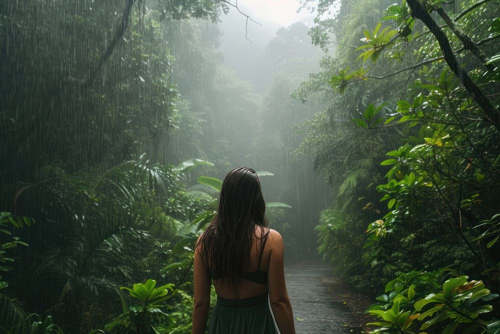 Woman rainforest rain land outdoors | Premium Photo - rawpixel