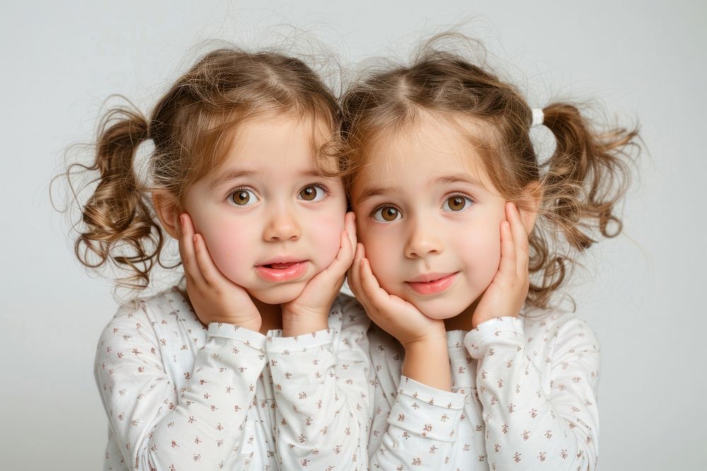 Twin touching face portrait child | Premium Photo - rawpixel