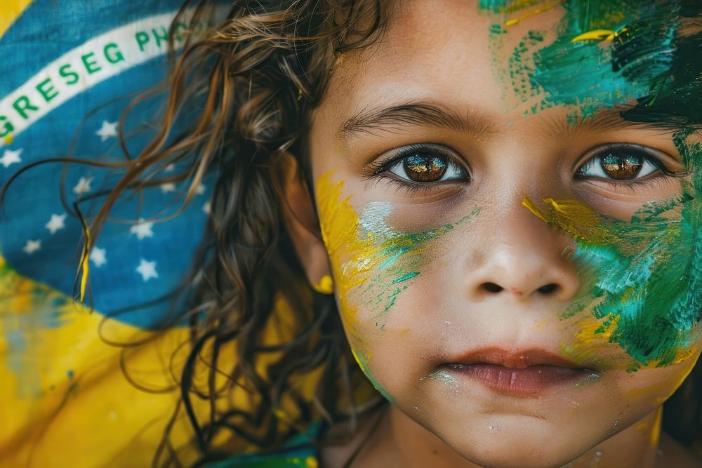 child painted flag Brazilian portrait | Premium Photo - rawpixel