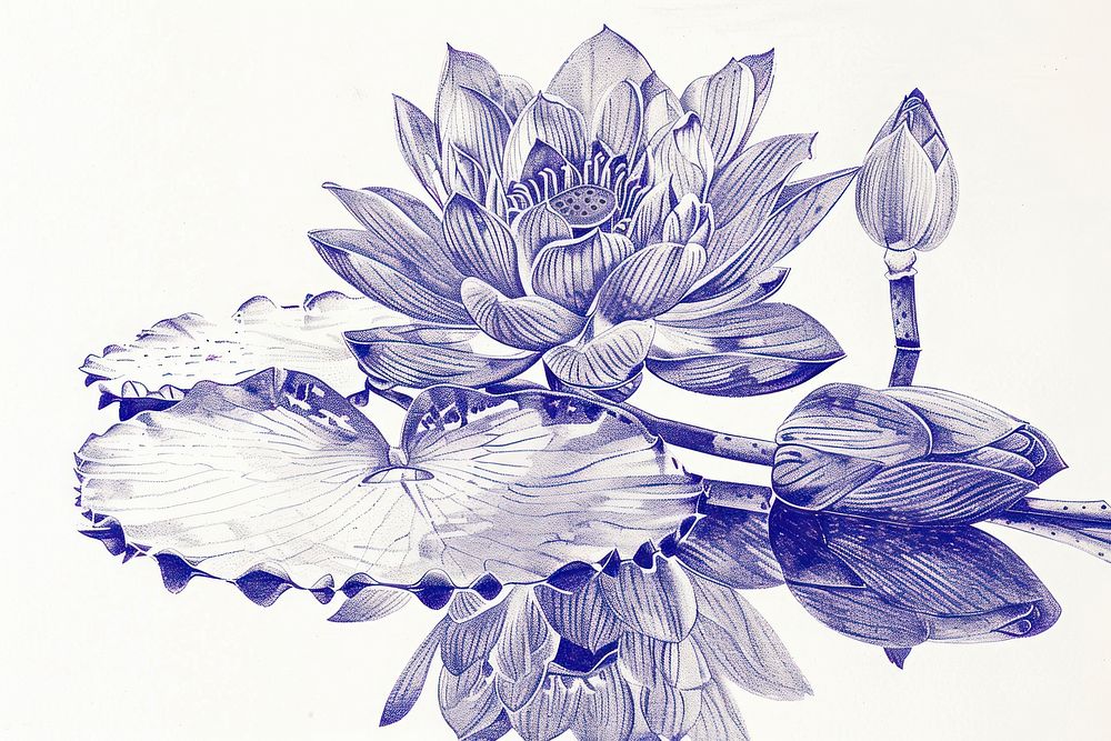 Vintage drawing Lotus pattern flower | Free Photo Illustration - rawpixel