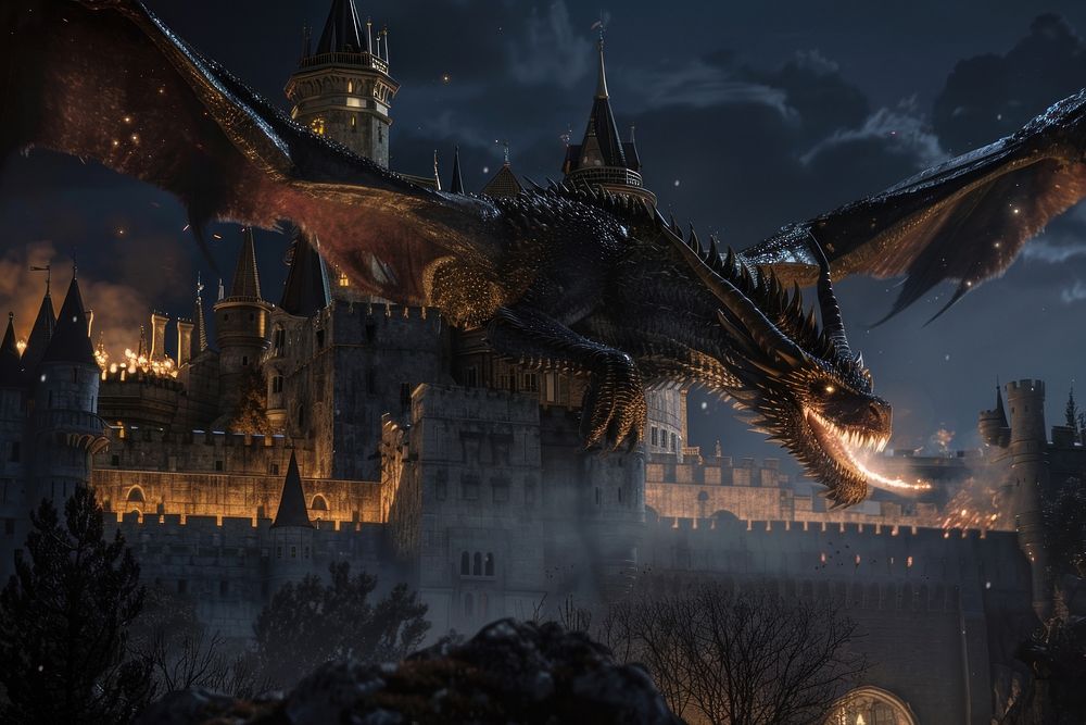 Dragon castle architecture building. | Free Photo Illustration - rawpixel