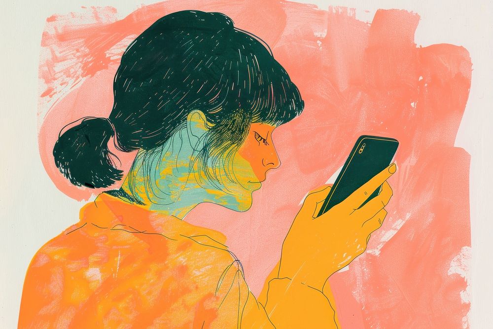Person holding cellphone painting art | Premium Photo Illustration ...