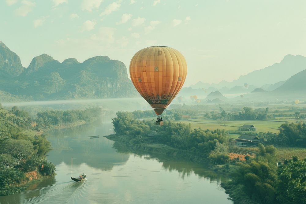 Two men flying hot air | Free Photo - rawpixel