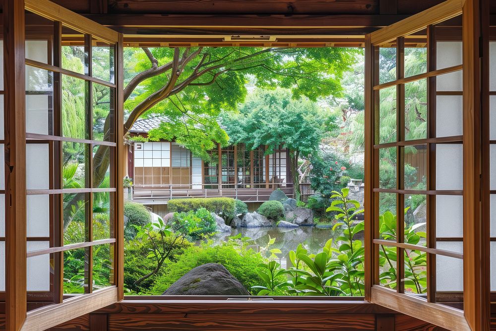 Japanese garden window outdoors nature. | Free Photo - rawpixel