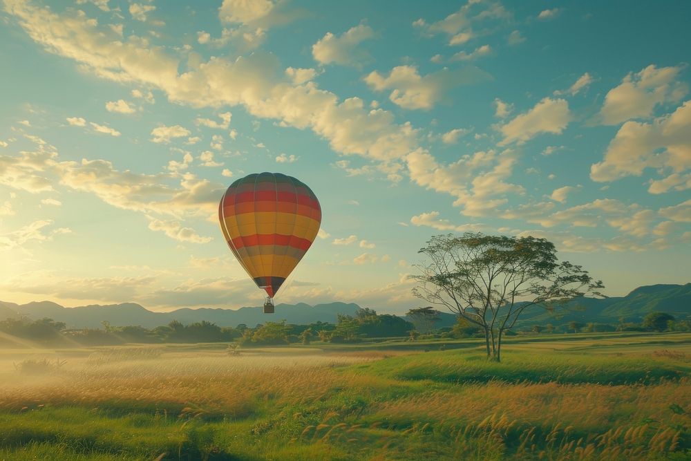Hot air balloon landscape grassland | Premium Photo - rawpixel