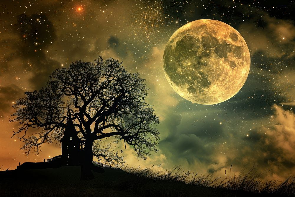 Haunted house moon astronomy outdoors. | Premium Photo Illustration ...