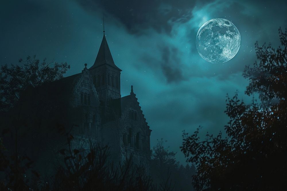 Haunted house moon architecture astronomy. | Free Photo - rawpixel
