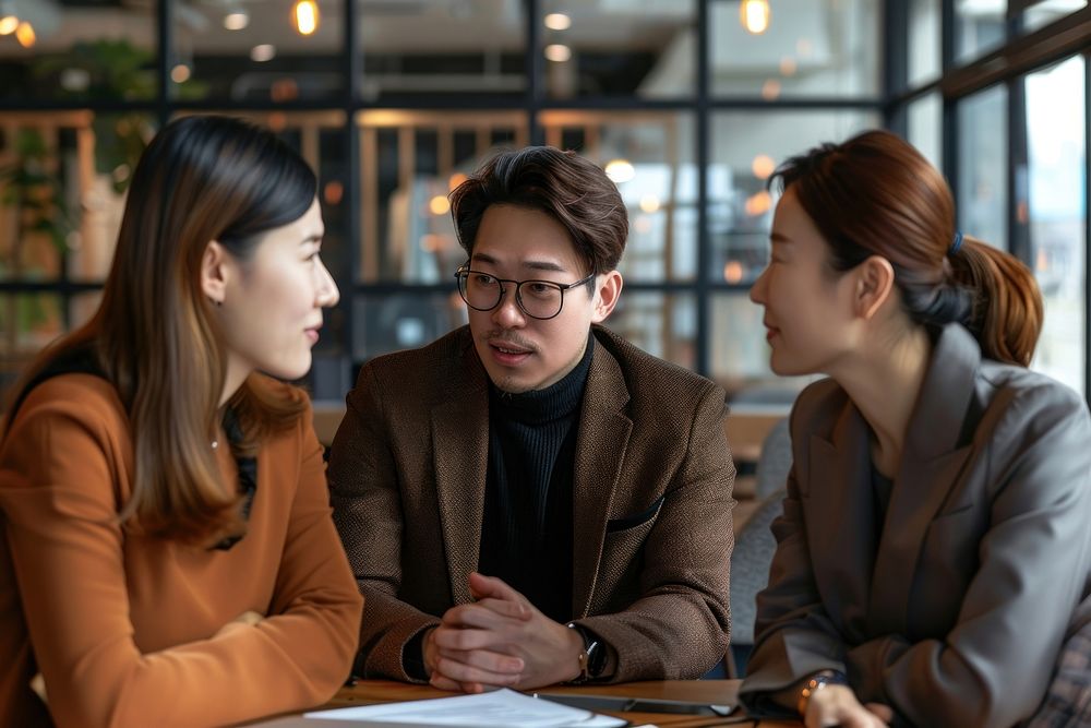 3 people talking conversation office | Premium Photo - rawpixel