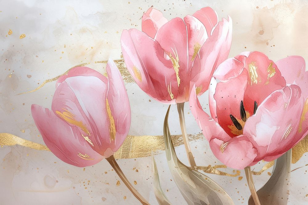 Pink tulip watercolor background painting | Premium Photo Illustration ...