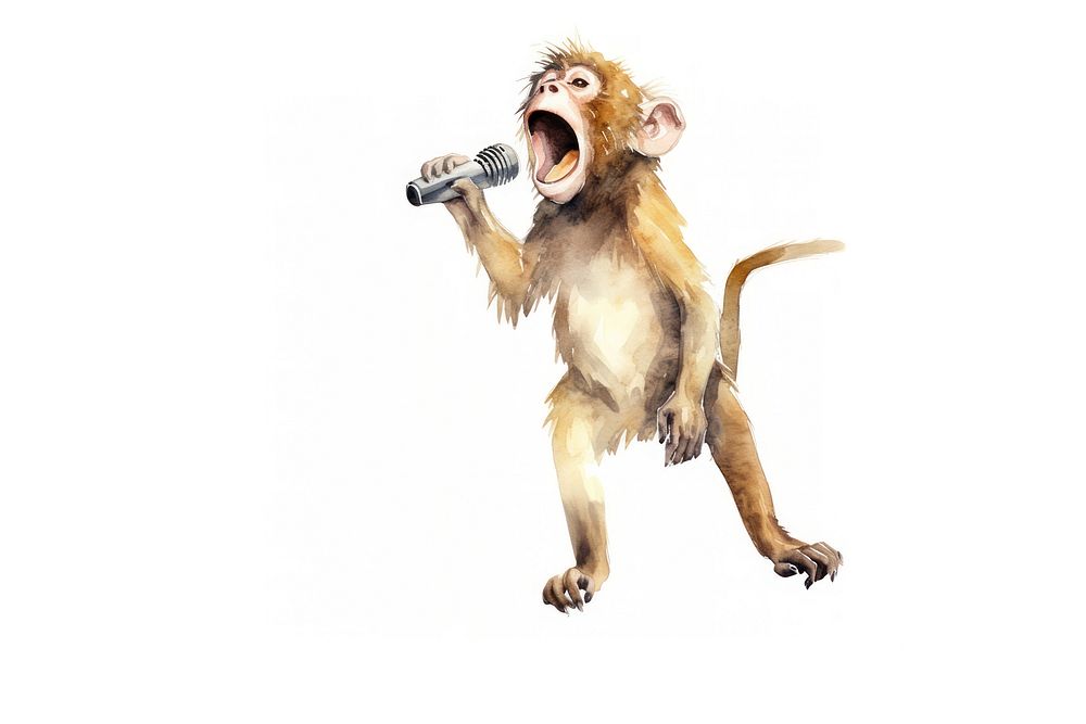 Monkey singing microphone wildlife mammal | Premium Photo Illustration ...