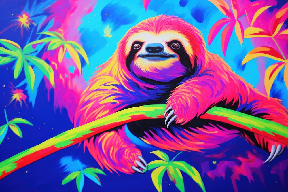 Sloth painting wildlife purple. | Free Photo Illustration - rawpixel