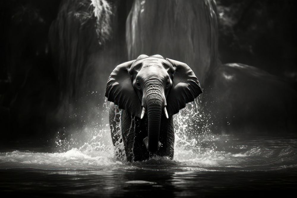 Elephant playing water fall wildlife | Premium Photo - rawpixel
