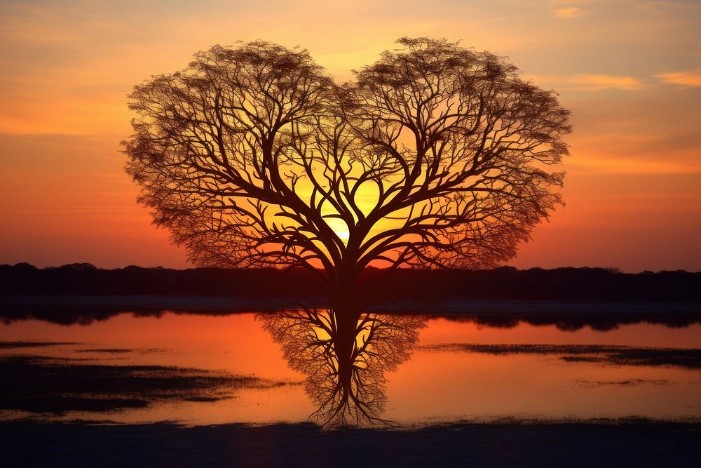 Heart-shaped tree silhouette formed sunset | Premium Photo - rawpixel