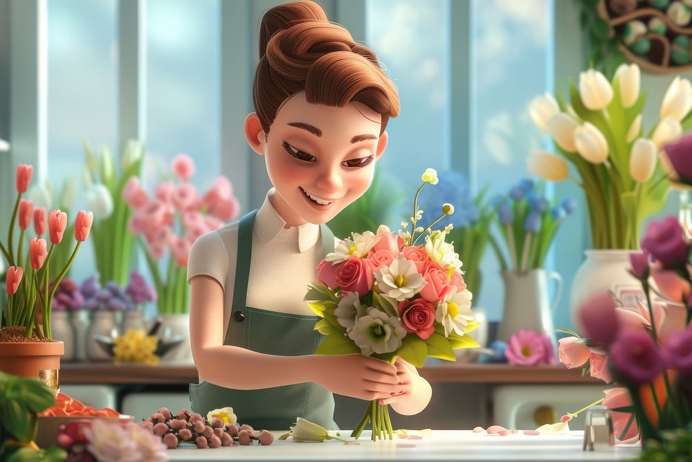 Female florist cartoon flower female. | Free Photo Illustration - rawpixel