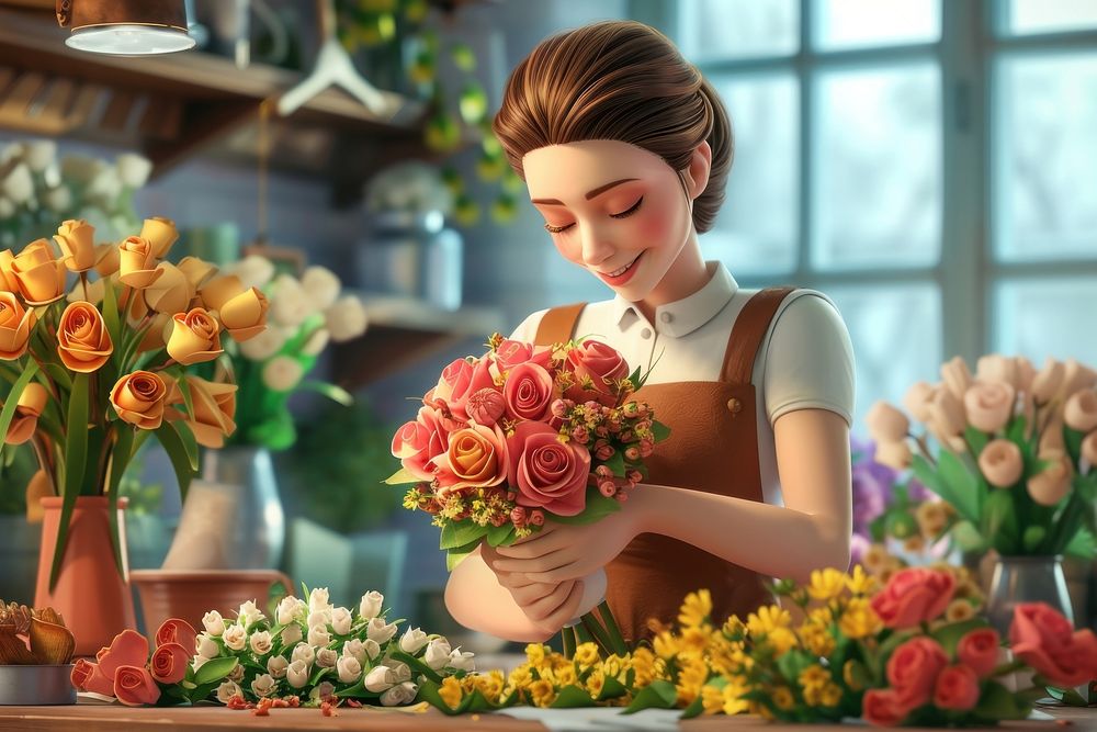 Female florist cartoon flower female. | Premium Photo Illustration ...