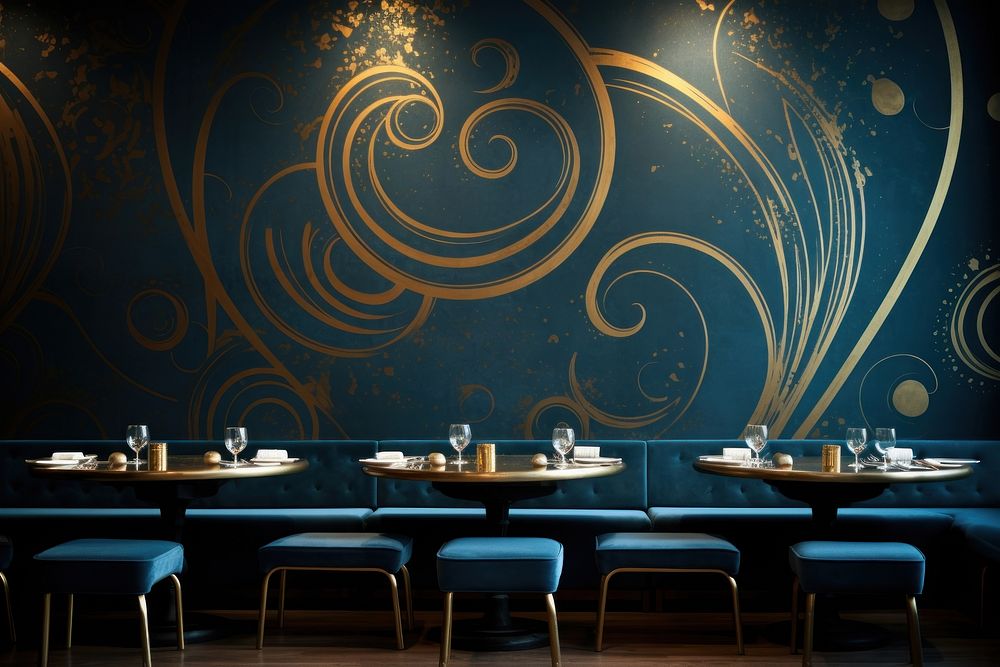 Blue and gold wallpaper restaurant | Premium Photo - rawpixel