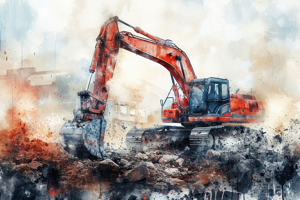 Excavator demolition painting. | Premium Photo Illustration - rawpixel