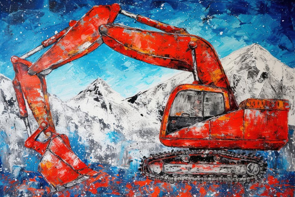 Excavator painting vehicle art. | Free Photo Illustration - rawpixel