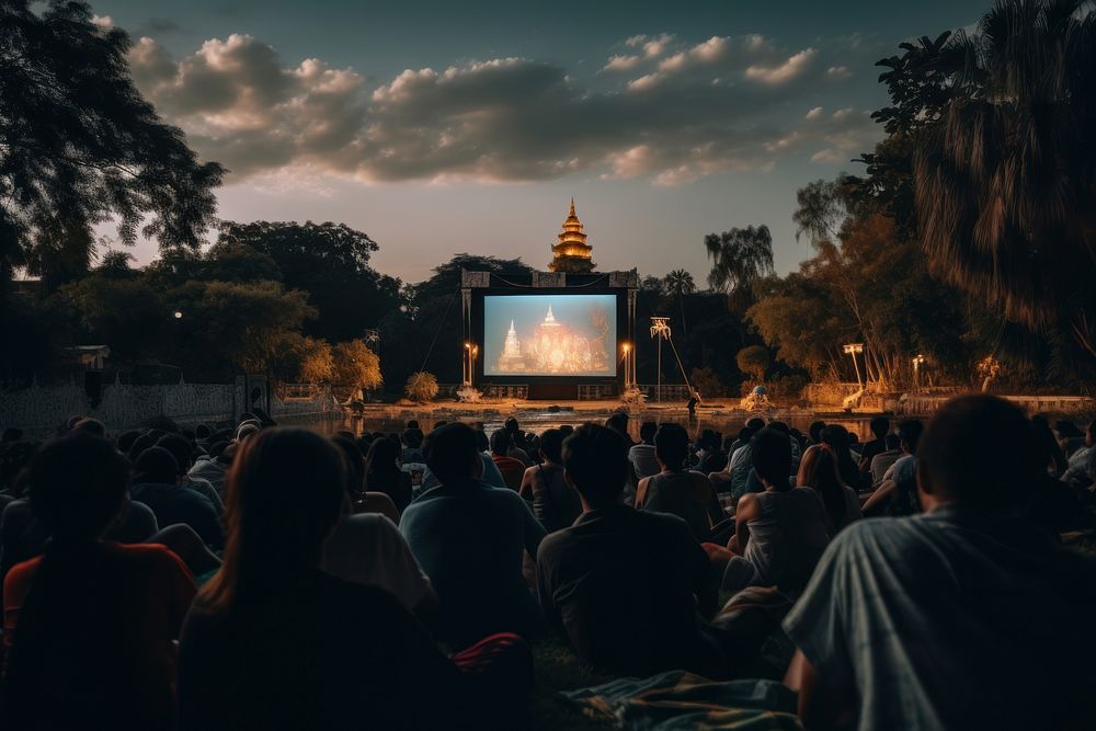 People watching outdoor movie outdoors | Free Photo - rawpixel