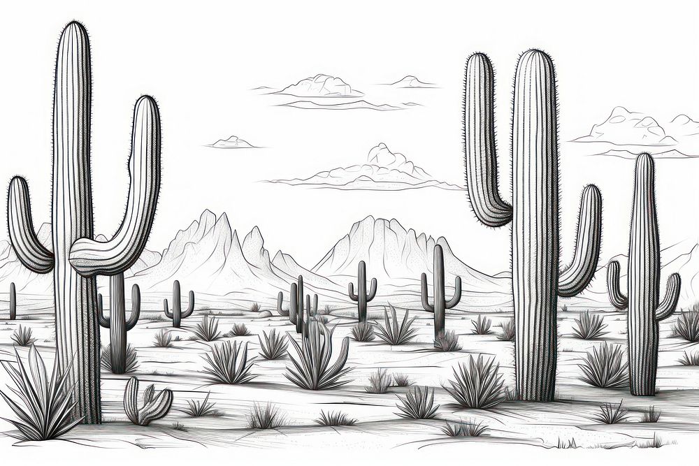 Cactus desert cactus sketch drawing. | Premium Photo Illustration ...