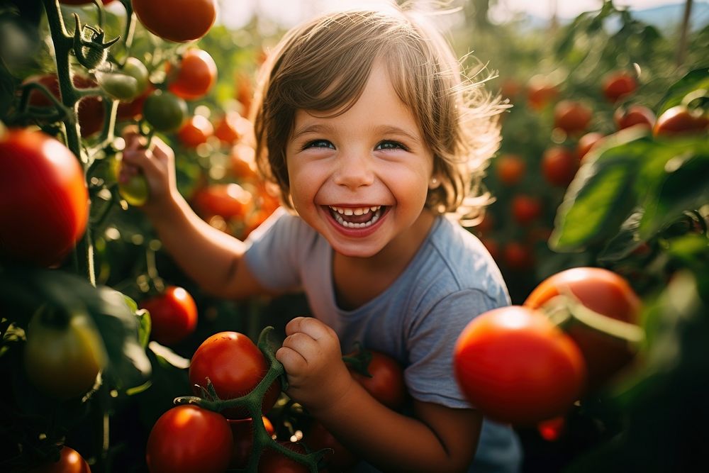 Kid gardening cheerful portrait tomato. | Premium Photo - rawpixel