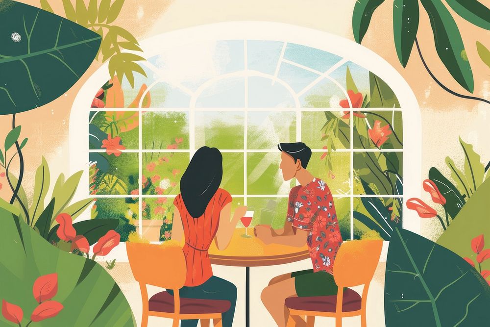 Couple dating table cartoon window | Premium Photo Illustration - rawpixel