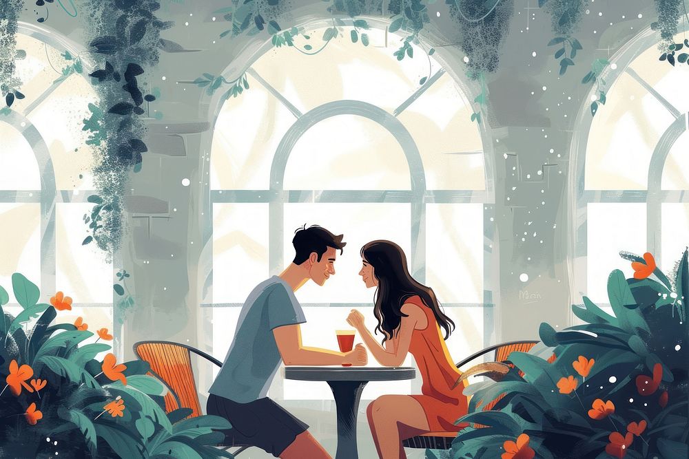 Couple dating table furniture cartoon | Premium Photo Illustration ...